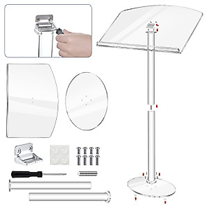 Barydat 23.6 x 15.7 x 43.3 Inch Pulpits for Churches Acrylic Podium Stand Angle Adjustable Clear Podium Portable Church Podium Modern Foldable Lectern for Weddings Classroom Church Concert Speech