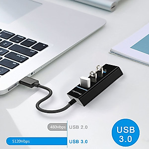 USB Hub 3.0 Flrsucby 4 Port USB 3.0 Hub with 1ft USB Splitter Cable Multi USB Port Expander, USB Hub for Laptop, PC, Mac, Printer, Mobile HDD, USB Flash Drive, School or Business Computer Accessories