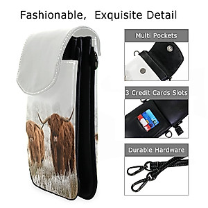 Hairy Scottish Highlanders Cows Small Crossbody Cell Phone Bag for Women, Mini Shoulder Handbag Wallet Card Hold Purse