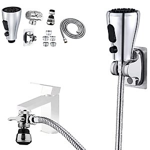 Kitchen Faucet Sink Sprayer Attachment Set,3 Modes Sink Sprayer Replacement Head with Stainless Steel Hose,Faucet Aerator and Brass Diverter Valve (5 pcs Adapter) for Washing Fruit,Dishes and Hair