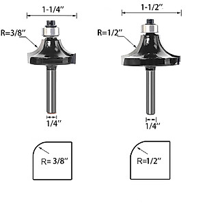 Sinoprotools 6pcs Roundover Router Bits Set 1/4 Shank, with 6 Bearings 3/8" Corner Round Over Router Bits, Carbide Roundover Bits for Rounding Edge Forming (Radius 1/16" 1/8" 3/16" 1/4" 3/8" 1/2")