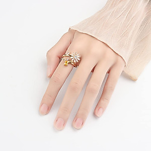 JILIYUPA 3Pcs Sunflower Fidget Rings For Women Girls Teen Men, Gold Bee Flower Butterfly Open Rings Set, Cubic Zirconia Ring Sunflower Flower Spinner Ring for Women Bridesmaid Bride Rings