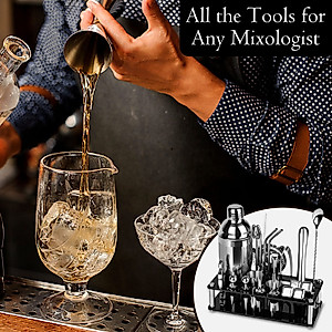 Farafox Cocktail Shaker Set Bartender Kit,23 PCS Bar Tool Set with Acrylic Stand, Professional Bar Tools for Drink Mixing, Home, Bar, Party (Include 4 Whiskey Stones)