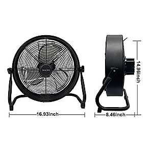 MOCIFI 12 Inch High Velocity Rechargeable Floor Fan with Metal Blade 12-Speed Portable Powered Operated Fan for Home, Travel, Commercial, Residential, Outdoor Indoor Use, Black