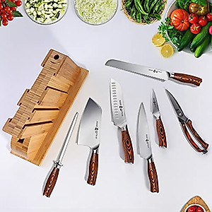 TUO Knife Set 8pcs, Japanese Kitchen Chef Knives Set with Wooden Block, including Honing Steel and Shears, Forged German HC Steel with comfortable Pakkawood Handle, Fiery Series Come with Gift Box