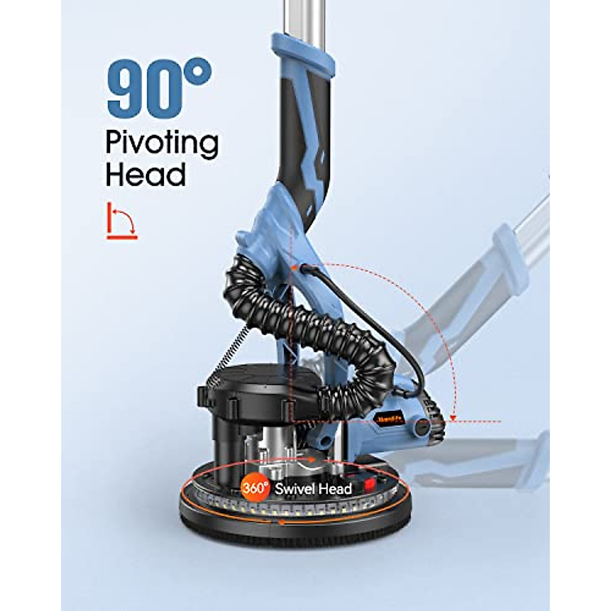 Handife Drywall Sander 800W 7A with Vacuum Auto Dust Collection, Variable Speed 800-1800RPM Power Double-Deck LED Lights, Extendable Handle, Carrying Bag Blue