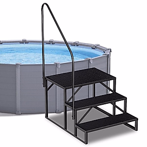 Pool Ladder, 3 Step Outdoor Steps 660 LBS Load Capacity, Portable RV Steps with Handrail and Non-Slip Platform, Mobile Home Steps Camper Accessories as Gifts for Campers and RV Travelers (3 Step)