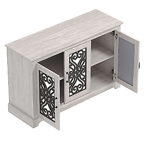 Galano Calidia 3 Door Sideboard, Kitchen Storage Sideboard Buffet Cabinet Console with Acrylic Mirror Doors & Adjustable Shelves, 15.67" D x 45.71" W x 29.29" H, Dusty Grey Oak