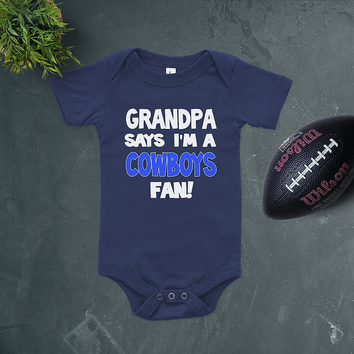 NanyCrafts' Grandpa Says I'm a Cowboys Fan Baby Bodysuit 6 Months Navy