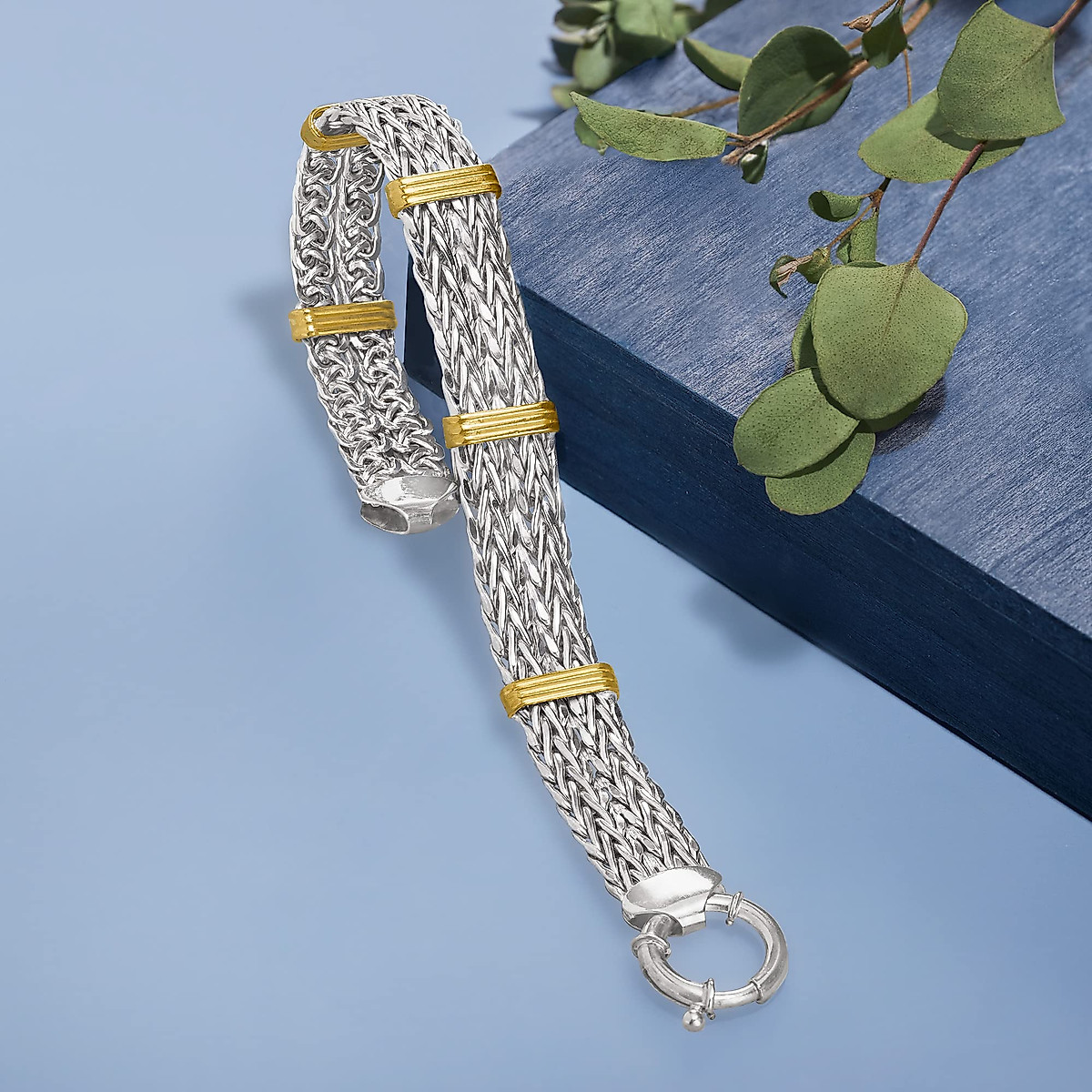 Ross-Simons Two-Tone Sterling Silver Wheat-Link Bracelet. 8 inches