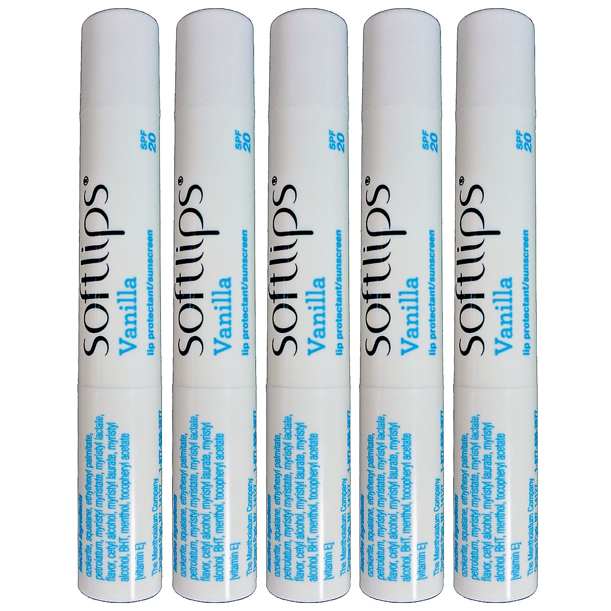 Softlips Lip Balm Protectant SPF 20, Vanilla (Pack of 5)
