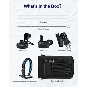 INSPI Insulated Water Bottle with Paracord Handle 64oz,Indigo Black