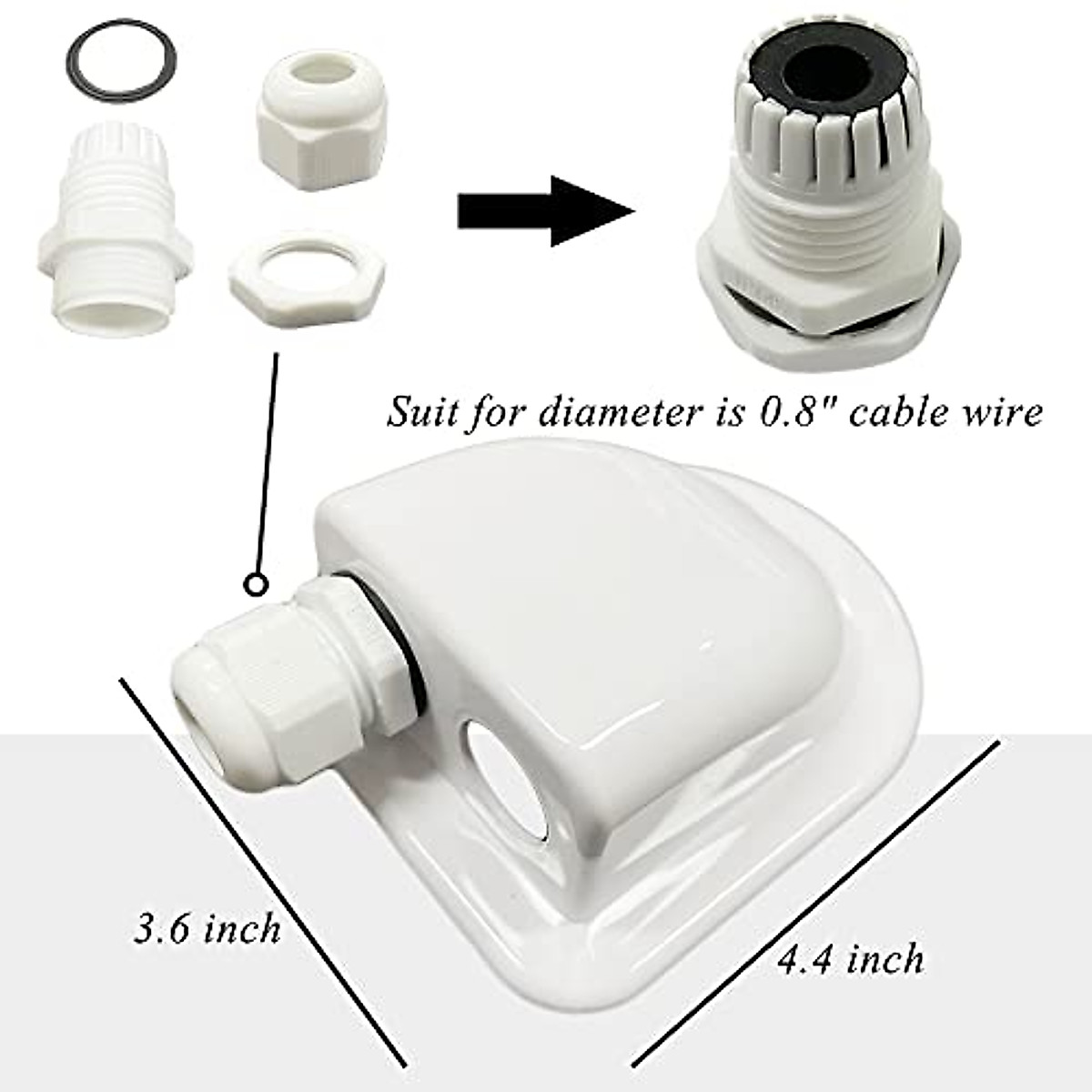 LITEMATIRA Solar Double Cable Entry Gland Box for RV, Boat, Caravan Roof Wire Connector Junction Holder Accessories(White)