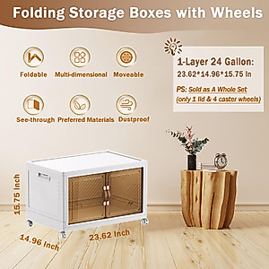 Jacriah Plastic Drawer Storage Bins with Lid, Stackable Storage Bins Open Front, Closet Organizers and Storage Cabinet with Doors and Shelves, Collapsible Storage Bins with Wheels (1 Layer-24 Gallon)