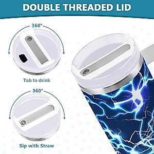 Exnundod 40 oz Tumbler with Handle Abstract Blue Lightning Insulated Stainless Steel Cup with Lid and Straw Travel Cup Leak-proof Fits in Car Cup Holder for Iced & Hot