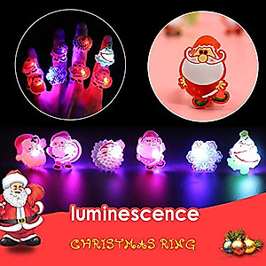 50PC Christmas Light Up Rings Party Favors for Kids, Glow In The Dark Christmas Party Supplies for Girls Boys, Christmas Stocking Goodie Bag Stuffers Fillers