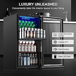 ICYPOLK Beverage Refrigerator Cooler -120 Can Stainless Steel Mini Fridge with Digital Temperature Display, Glass Door and Adjustable Shelves Perfect for Soda Beer Wine Drinks, 3.2 Cu.Ft
