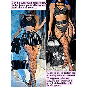 Avidlove Sexy Lingerie Set for Women with Underwire Bondaged Lingerie Set Strappy Push Up 5 Piece Garter Lingerie Set(No Stockings) Black