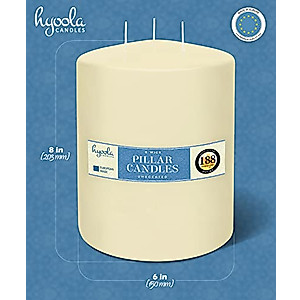 HYOOLA Ivory Three Wick Large Candle - 6 x 8 Inch - Unscented Big Pillar Candles - 188 Hour - European Made