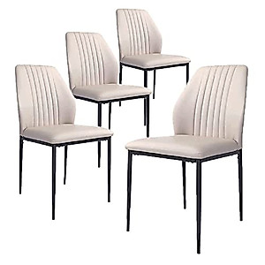 HIPIHOM Set of 4 Dining Chairs,Modern Kitchen & Dining Room Chairs,Armless Upholstered Dining Chairs in Faux Leather Cushion Seat and Sturdy Metal Legs,Beige