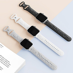 3 Packs Floral Engraved Bands Compatible with Apple Watch Band 40 44 38 42 41 45 46 49mm, Embossed Rose Strap for iWatch Series 10 9 8 7 SE 6 5 4 3 2,38Bwg