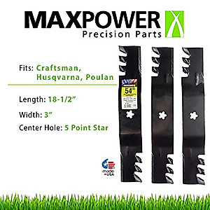 MaxPower 561738XB 3 Blade Commercial Mulching Set for 54" Cut Craftsman, Husqvarna, Poulan s 532187255, 187254, 187255, 187256, Replaces OEM no. 32187255, 532187256, Black