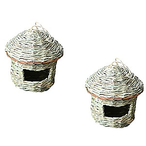 Rehomy Hanging Bird Houses Nest, 2pcs Reed Grass Hand Woven Bird Nesting Hanging Cage Grass Bird Hut Shelter for Parrot, Cockatiel, Parakeet, Canary, Finch Bird, Hummingbird, Dove, Budgie