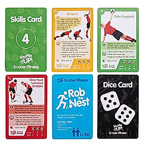 Shuffle Up Soccer Card Games - 70+ Fun & Active Skills Cards for Kids, Fitness Cards Develop Fundamentals, Stamina & Strength, Easy to Play for Kids | Multiple Skills Level Cards Include 2 Dices
