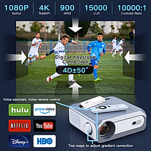 Projector 4K with WiFi and Bluetooth, 5G 1080P Outdoor Movie Projectors, 9500L/700ANSI Portable Smart Mini Projector with 100" Proyector Screen & Tripod, Compatible with iOS/Android/Win/TV Stick