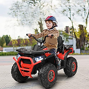 Costzon Kids ATV, 12V Battery Powered Electric Vehicle w/Safety Belt, LED Light, Music, Horn, 2 Speeds, USB/ MP3/TF, Treaded Tires, Ride on Car 4 Wheeler Quad for Boy & Girl Gift, Ride on ATV (Red)