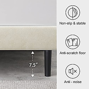 Molblly Queen Bed Frame Upholstered Platform with Headboard and Strong Wooden Slats,Non-Slip and Noise-Free,No Box Spring Needed, Easy Assembly,Light Beige