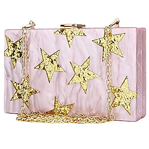 Womens Glitter Sequins Evening Bag Box Acrylic Star Designer Party Prom Wedding Clutch Purse Handbag (Black) One Size