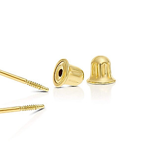 10k Yellow Gold Solitaire Round Cubic Zirconia Stud Earrings in Secure Screw-backs (3mm)………