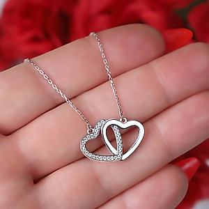 Aphrodite’s Joined Heart Necklace for Women, 925 Sterling Silver Pendant Necklace Valentine’s Day Gift for Her with Message Card and Gift Box, Christmas, Wife, Girlfriend