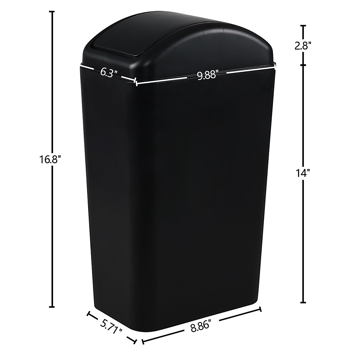 Hayixia 2-Pack 14 Liter Plastic Trash Can with Swing Lid, Swing Top Garbage Can, Slim Trash Cans, Black