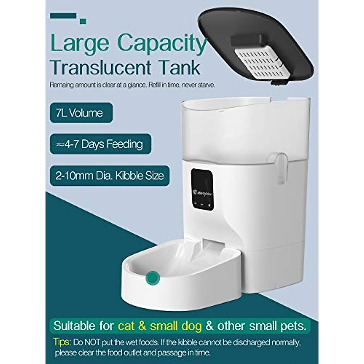 VavoPaw 7L Automatic Cat Feeder, WiFi Enabled Smart Food Dispenser for Cats, Dogs & Small Pets with APP Control, Programmable Timer, Voice Recorder and Portion Control Up to 10 Meals per Day, White