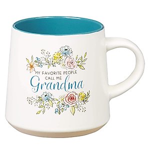 WITH LOVE My Favorite People Call Me Grandma Clay Base Ceramic Coffee Mug for Grandmothers Floral Peach & Ivory Cup for Coffee/Tea, Dishwasher Microwave Safe, 14oz