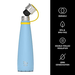 S'ip by S'well Stainless Steel Water Bottle - 15 Oz - Blue Sunshine - Double-Walled Vacuum-Insulated Keeps Drinks Cold for 24 Hours and Hot for 10 - with No Condensation - BPA-Free