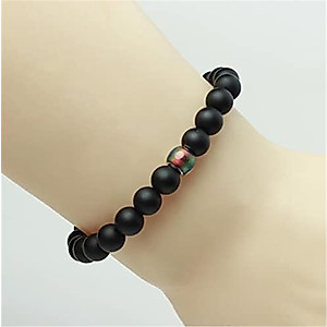 Mens Beaded Bracelets Lava Rock Volcanic Stone Beads for Women Stretch Bracelet Dazzling Shimmer Color Changing Beads Based on Emotions Thermochromic Bead Bracelets 8mm (Matte Black Agate)
