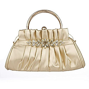 Sither Small Color Handbag Purses for Women Leather Handbag Purses with Crystal Clutch Purses Shoulder Chain Bags for Daily Party Prom Christmas Gift (gold)