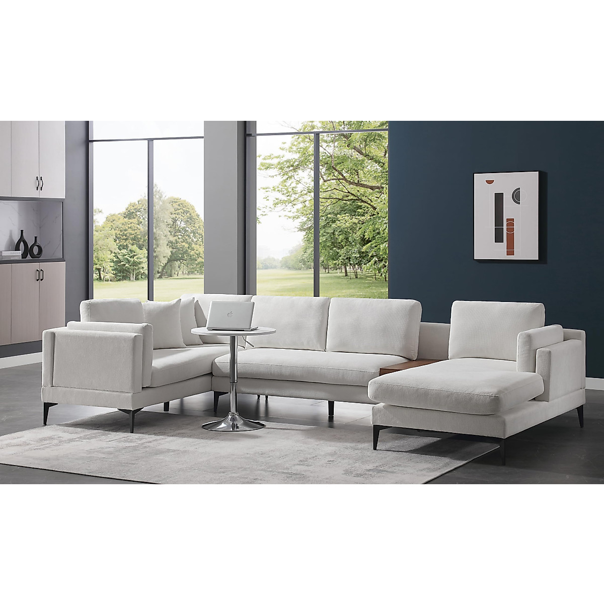 Morden Fort Modern 135" Comfy Cloud Couch U Shaped Large Sectional Sofa and Loveseat Set with Reverisble Chaise 4 Seater Couches L Shape for Living Room, Linen Fabric, Beige