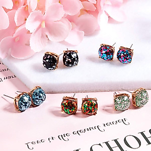 14 Pairs Valentine's Day Faux Druzy Earrings Faceted Square Glitter Stud Pierced Earrings Stainless Steel Bohemian Druzy Stud Earrings Set for Women Present
