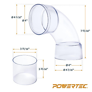 POWERTEC 70306 4 Inch Dust Collection Fittings Network with Dust Hose Splice, Blast Gates, Pipes, 90-Degree Elbow Connector, Y-fittings, Mounting Brackets