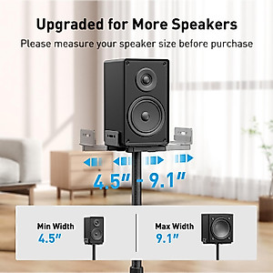 PERLESMITH Universal Speaker Stands for Surround Sound, Holds up to 11LBS, Floor Speaker Stand Height Adjustable Extend 33.3” to 45.1” for Satellite Speakers & Bookshelf Speakers -1 Pair PSSS2 Black