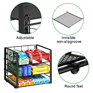 Upgraded Stackable Wrap Box Organizer Rack, 3-Tier Adjustable Foil Organizer Holder for Kitchen Countertop Pantry organization and storage-Under Sink Organizers and Storage Suitable,Black(2 Pack)