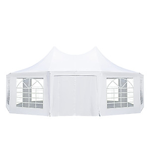 EROMMY 26'x19' Party Tent, White Wedding Tent, Decagonal Heavy Duty Canopy with 8 Removable Sidewalls, 8 Church Windows and 2 Pull-Back Doors, Outdoor Gazebo Pavilion Tent for Party, Wedding, Event