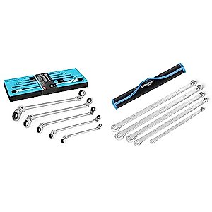 DURATECH 5-Piece Extra Long Flex-Head Ratcheting Wrench Set & 5-Piece Extra Long Box End Wrench Set, CR-V Steel