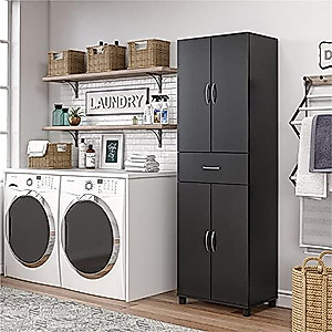 Pemberly Row Mid-Centruy Storage Cabinet with Drawer in Black