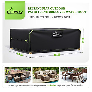 UIRWAY Patio Furniture Covers Waterproof, 96"L x 63"W x 40"H Outdoor Sectional Sofa Covers for Winter with Air Vent, 420D Heavy Duty Outdoor Coffee Table Chair Cover Rectangular with Reflective Strips