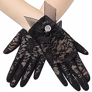 BABEYOND Floral Lace Gloves 1920s Flapper for Wedding Opera Party Lace Gloves Stretchy Adult Size